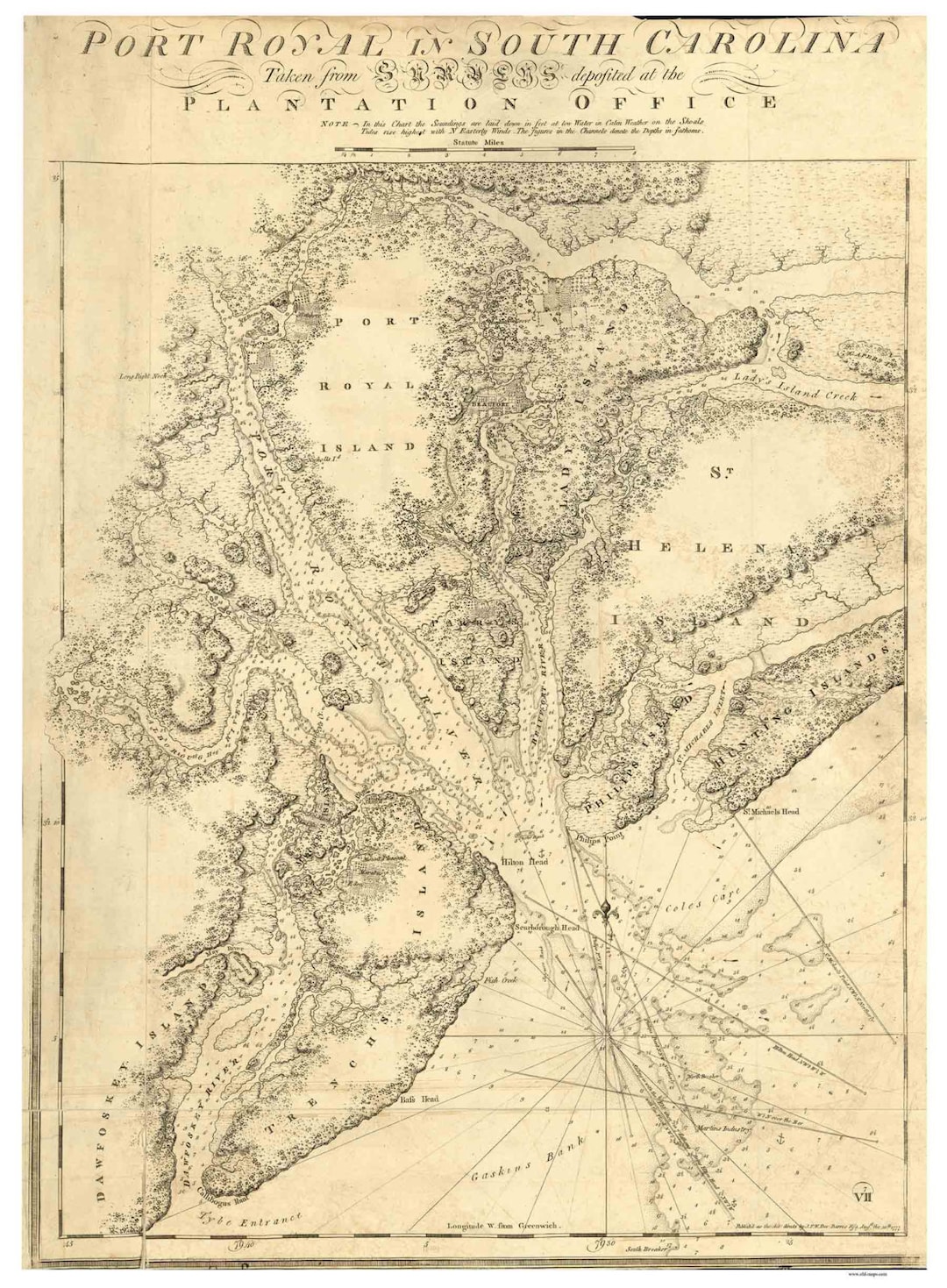 Port Royal, SC 1777 Map - Revolutionary War Survey by British Navy ...