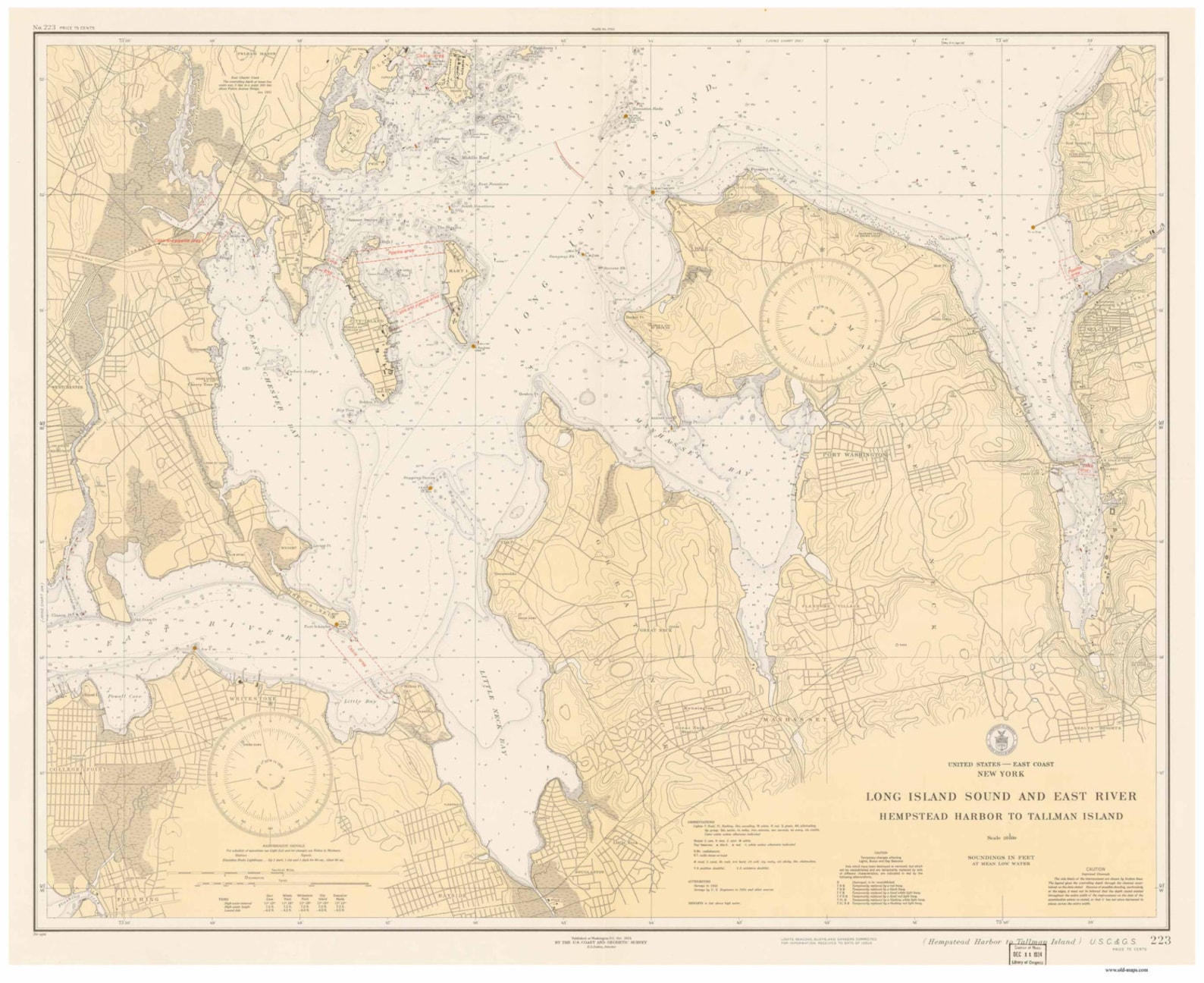 Hempstead Harbor to Tallman Island, NY 1934 Nautical Map Long Island ...