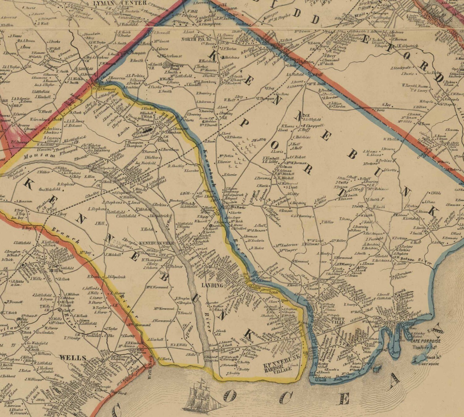 York County Maine 1856 - Old Wall Map Reprint With Homeowner Names ...