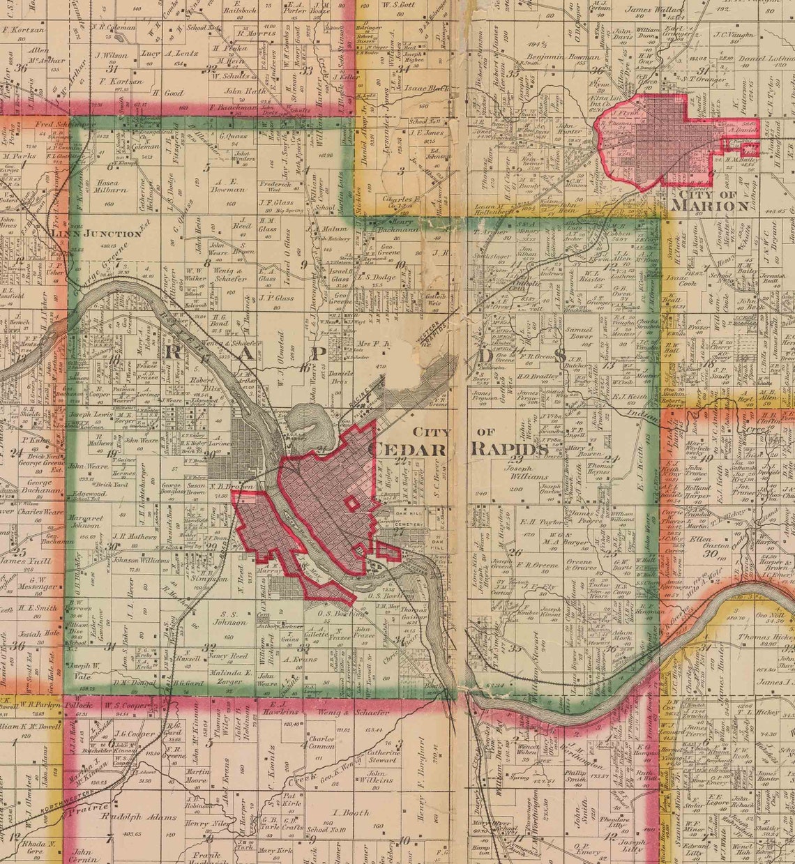 Linn County Iowa 1881 Old Wall Map With Landowner Names Farm | Etsy