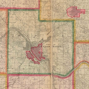 Linn County Iowa 1881 Old Wall Map With Landowner Names Farm Lines ...