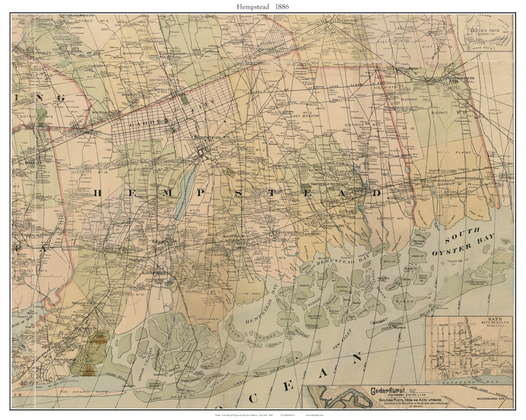 Hempstead 1886 Old Town Map - With Homeowner Names New York Reprint ...