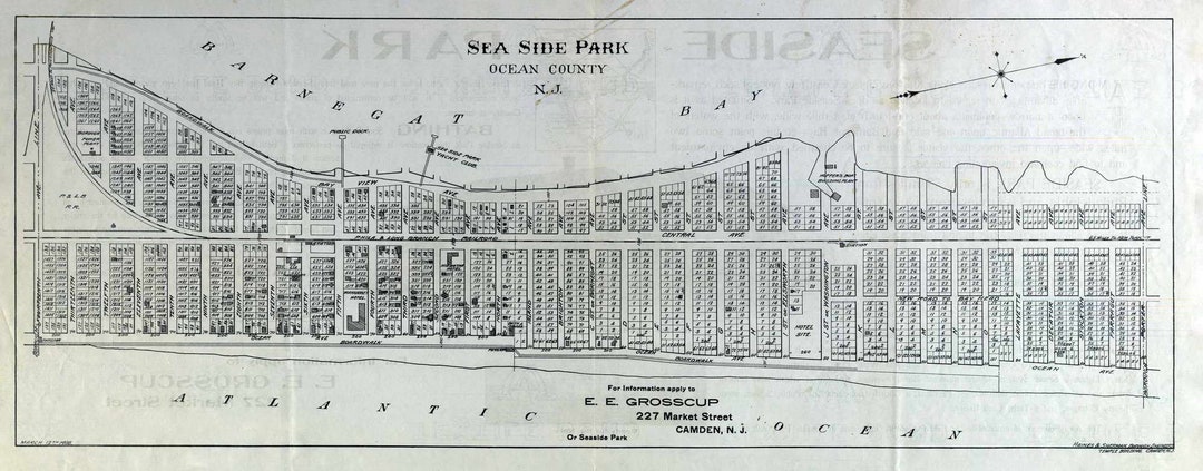 Seaside Park, New Jersey, 1908, Old City Map Reprint With Dark ...