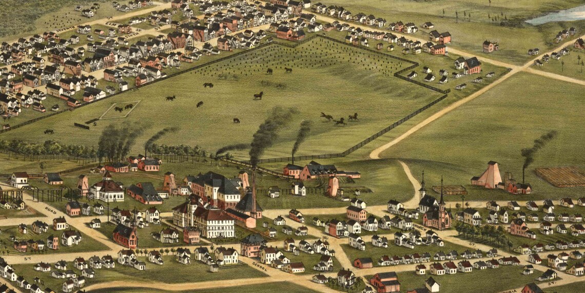 Calumet Heckla & Red Jacket Michigan 1881 Birds Eye View - Etsy