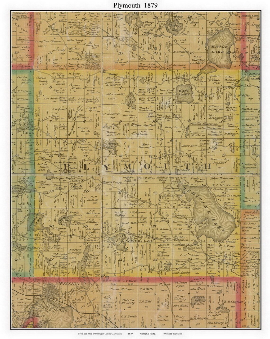 Plymouth 1879 Old Town Map With Homeowner Names Minnesota - Etsy