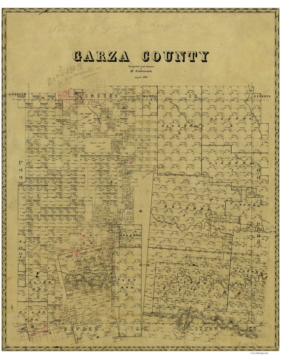 Garza County Texas 1879 Old Wall Map Reprint With Land | Etsy