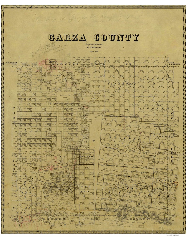 Garza County Texas 1879 Old Wall Map Reprint With Land | Etsy