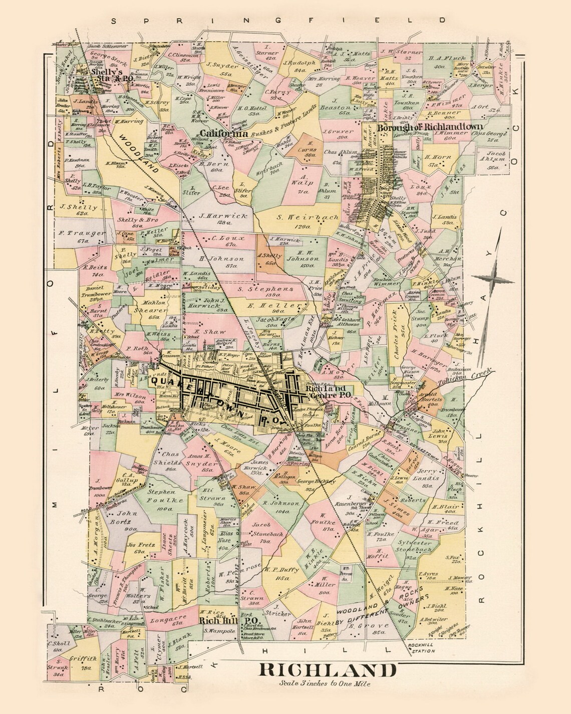 Richland 1891 Old Town Map With Homeowner Names Pennsylvania - Etsy