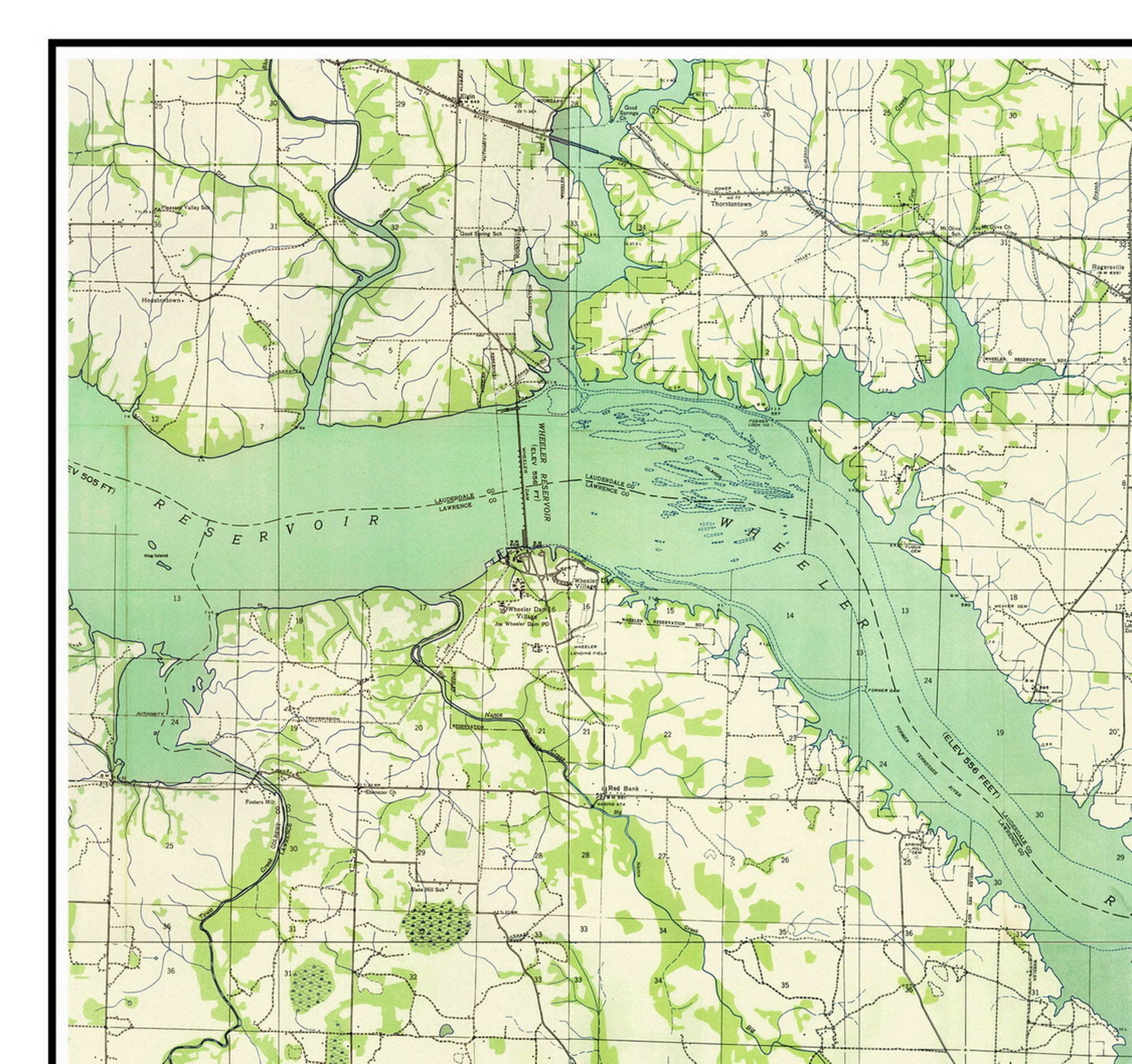 Wheeler Lake - 1936 Alabama Old Topographic Map USGS Wheeler Village to ...