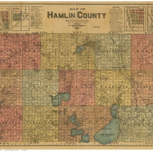 Hamlin County South Dakota 1897 - Old Wall Map With Landowner Names ...