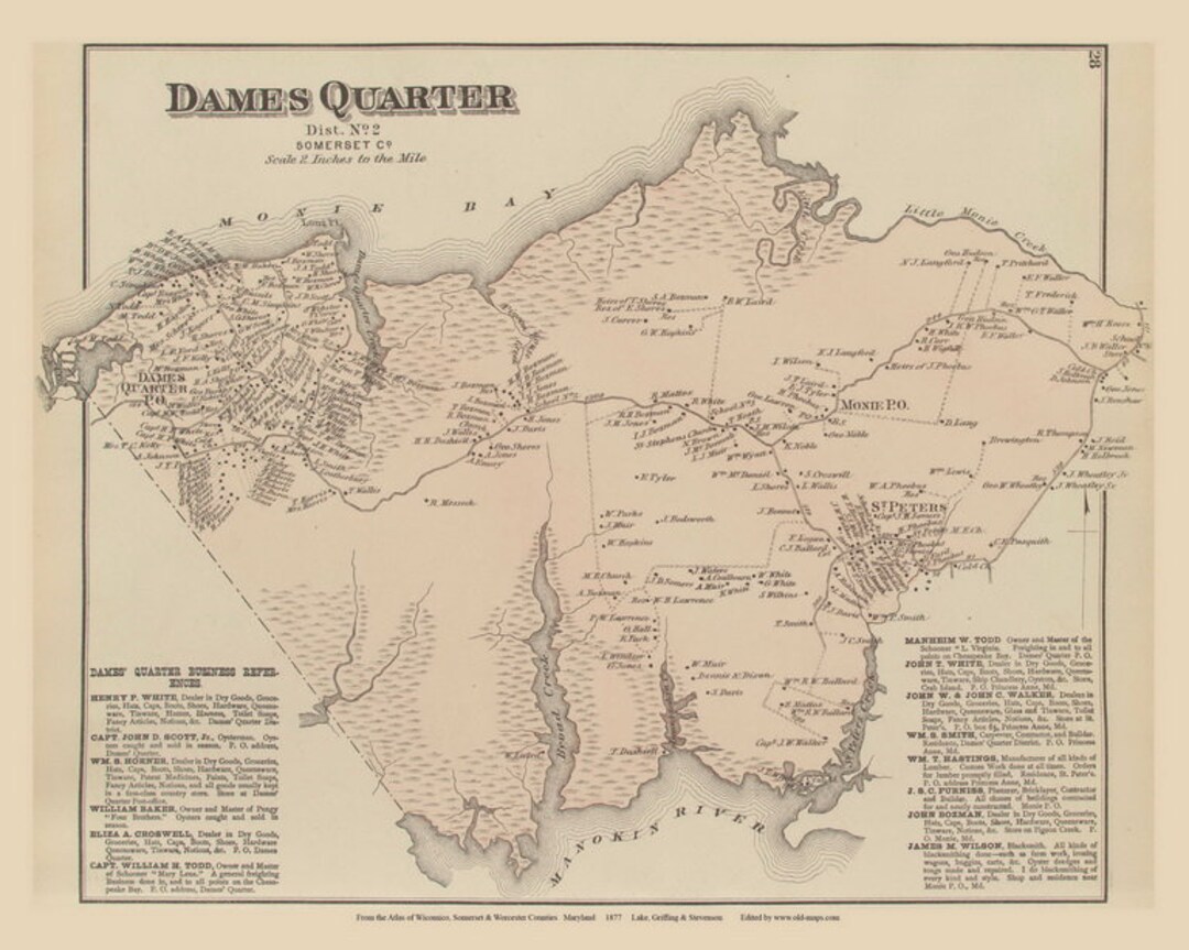 Dames Quarter 1877 Old Town Map Monie St Peters - Homeowner Names ...