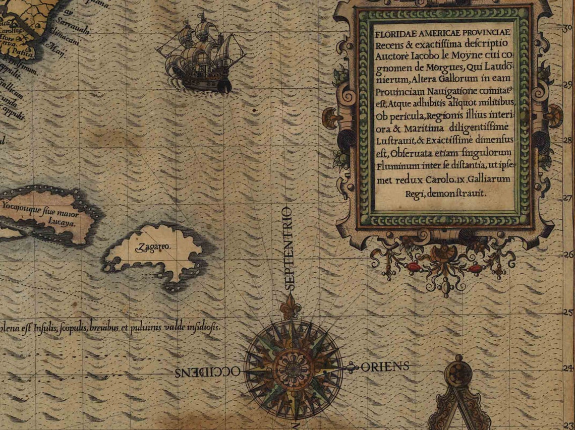 Florida 1591 State Map...sea Monster by Lemoyne De Morges | Etsy