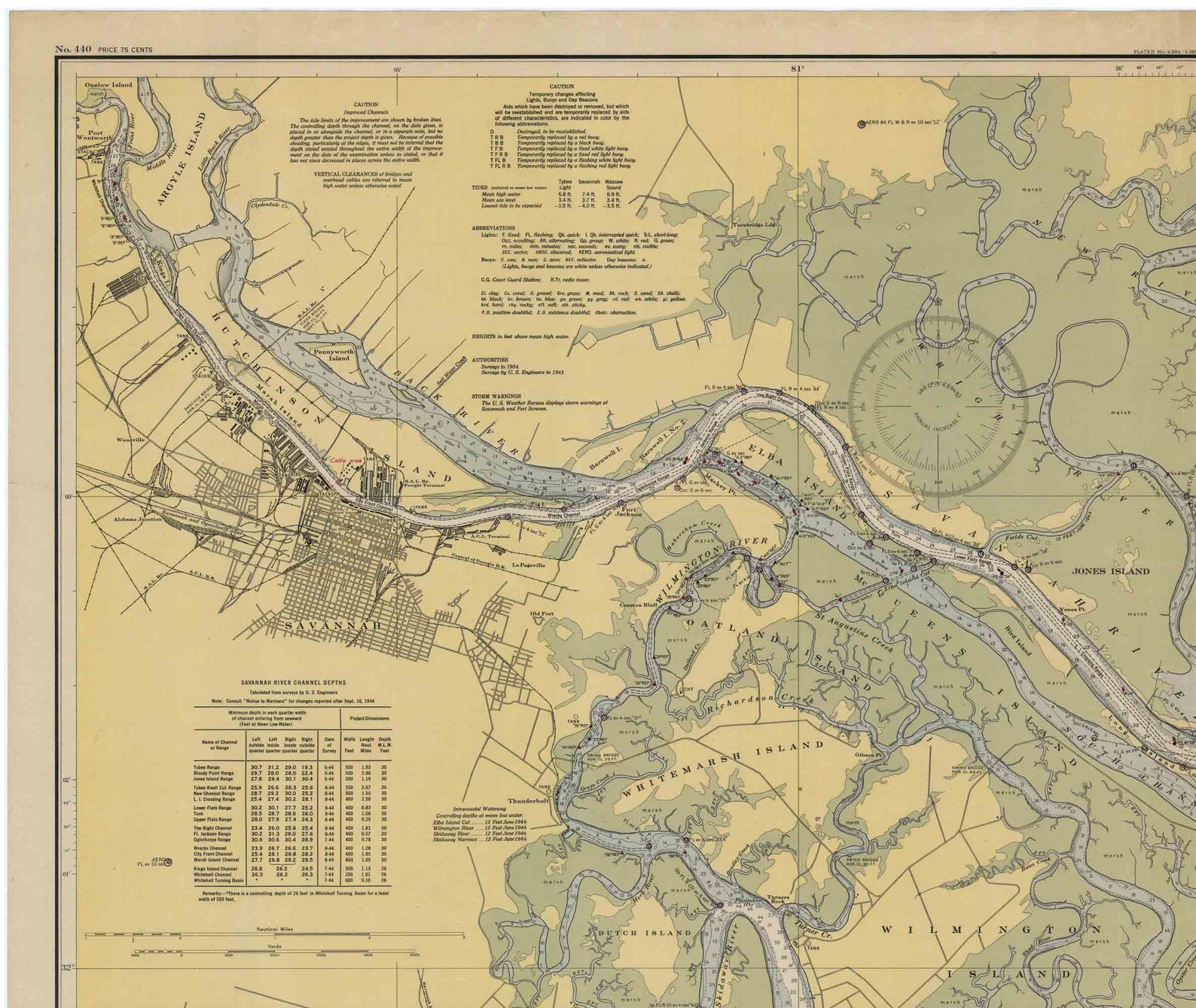 Savannah River and Wassaw Sound 1944-old Map Nautical - Etsy