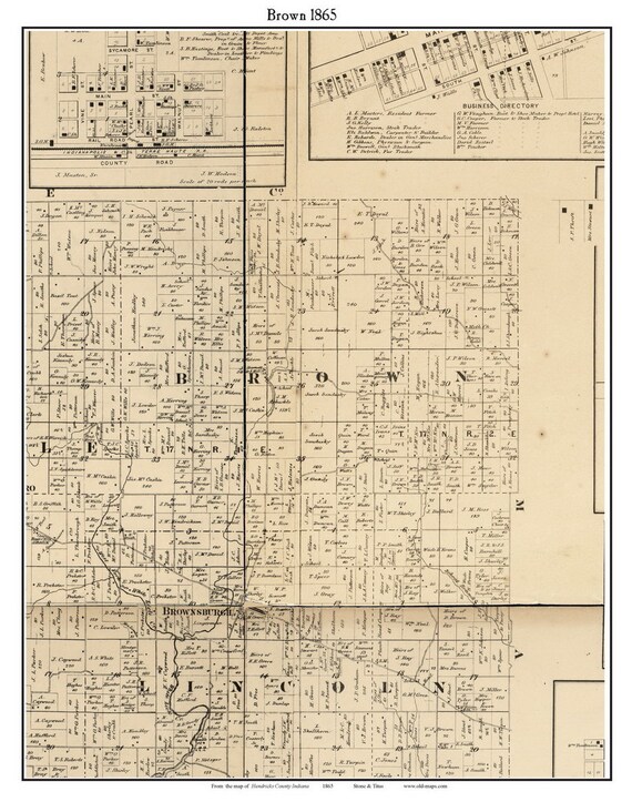 Brown 1865 Old Town Map with Homeowner Names Indiana | Etsy