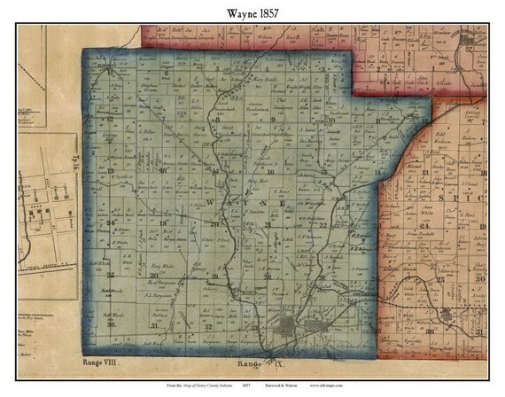 Wayne 1857 Old Town Map With Homeowner Names Indiana | Etsy