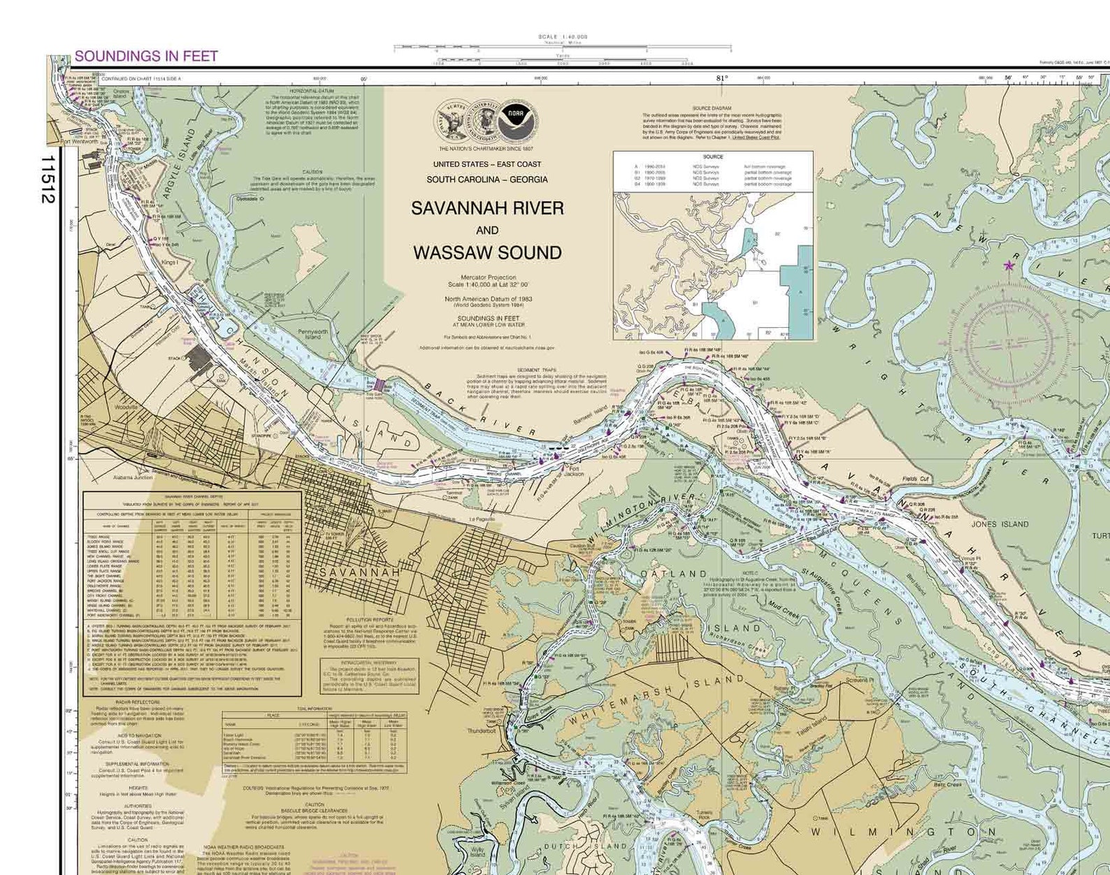 Savannah River and Wassaw Sound 2017-old Map Nautical Chart-south ...