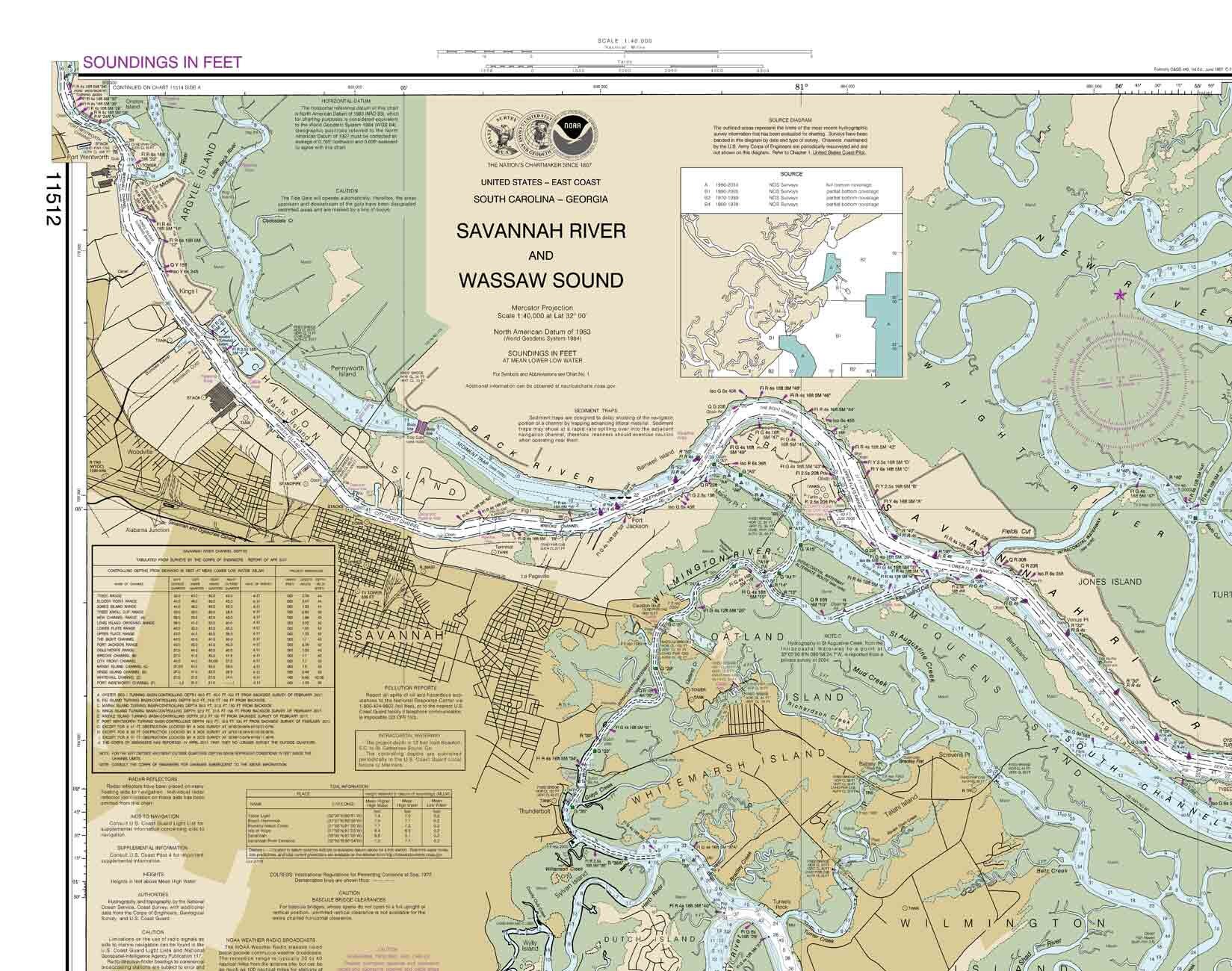 Savannah River and Wassaw Sound 2017-old Map Nautical Chart-south ...