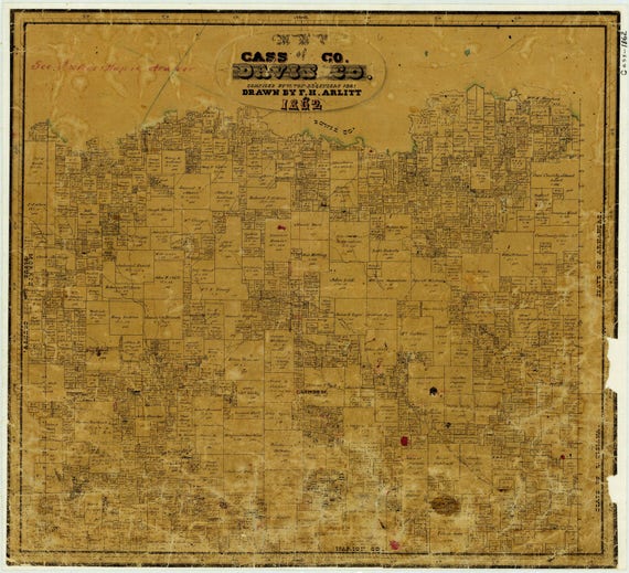 Cass County Texas 1862 Old Wall Map Reprint With Land | Etsy
