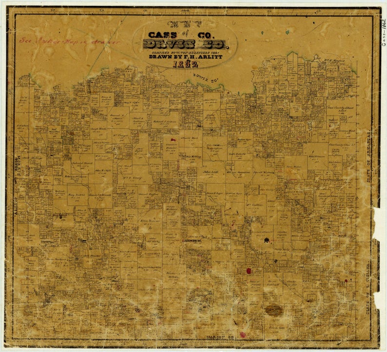 Cass County Texas 1862 Old Wall Map Reprint With Land - Etsy