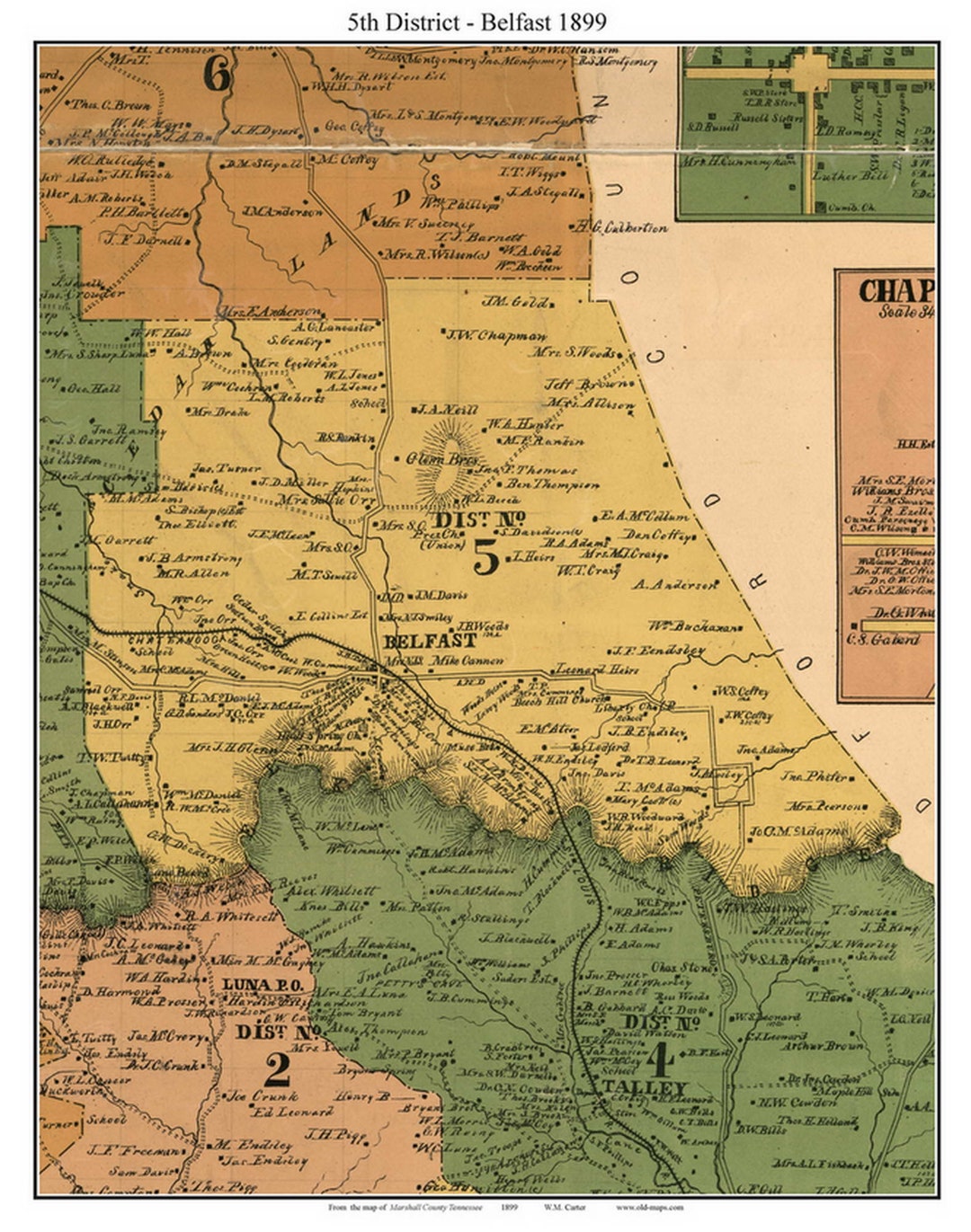 District 5 Belfast 1899 Old Town Map With Homeowner Names Tennessee ...