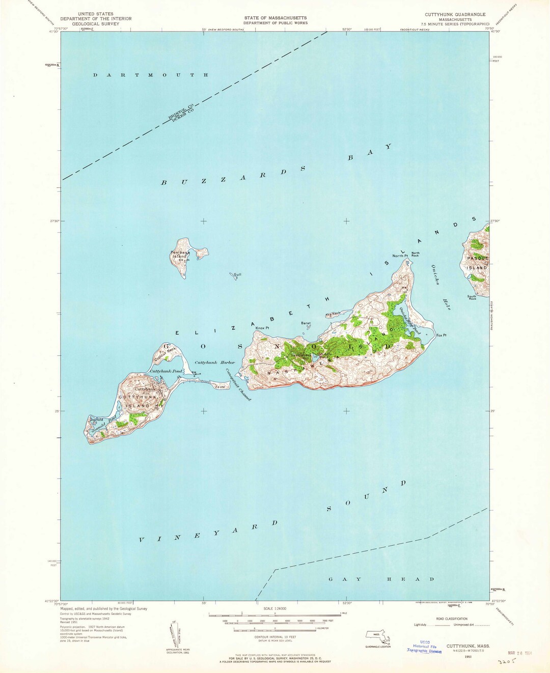 Cuttyhunk 1951 (1963) Old Topo Map - Quad Reprint - Nashawena Island ...