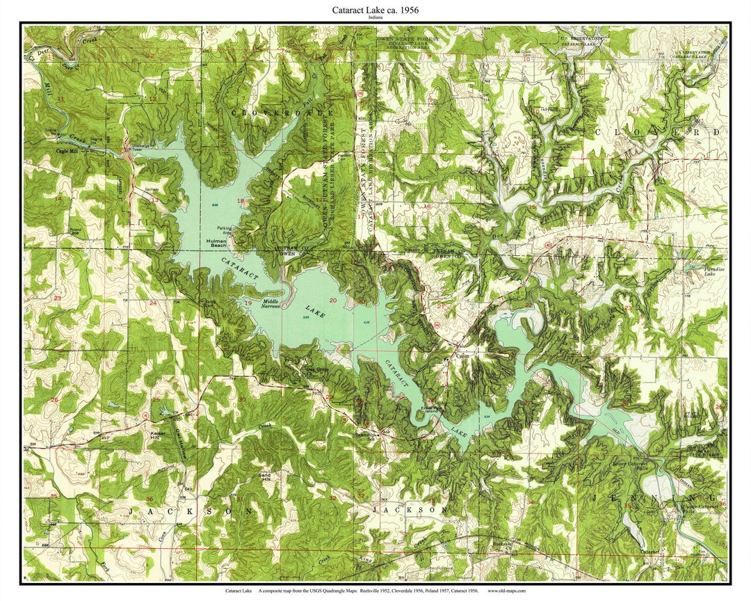 Cataract Lake 1956 Old Topographic Map USGS - Hulman Beach - Custom ...