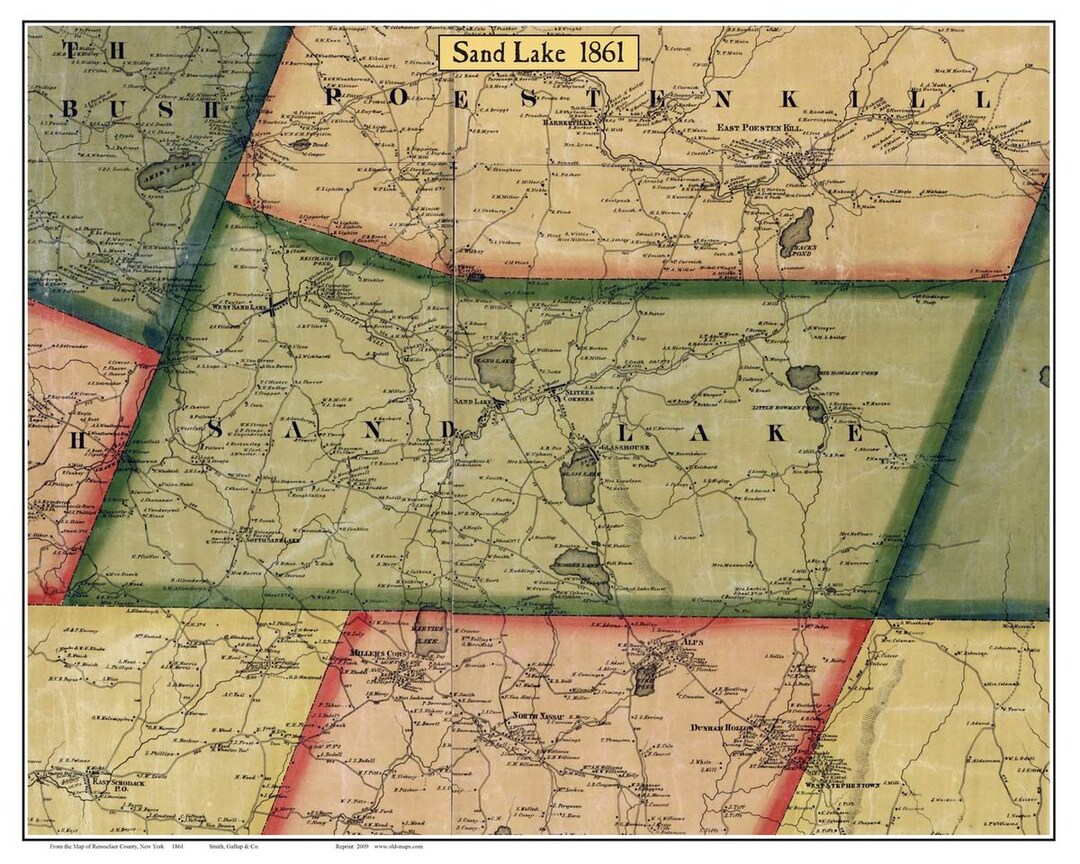 Sand Lake 1861 Old Town Map With Homeowner Names New York - Reprint ...