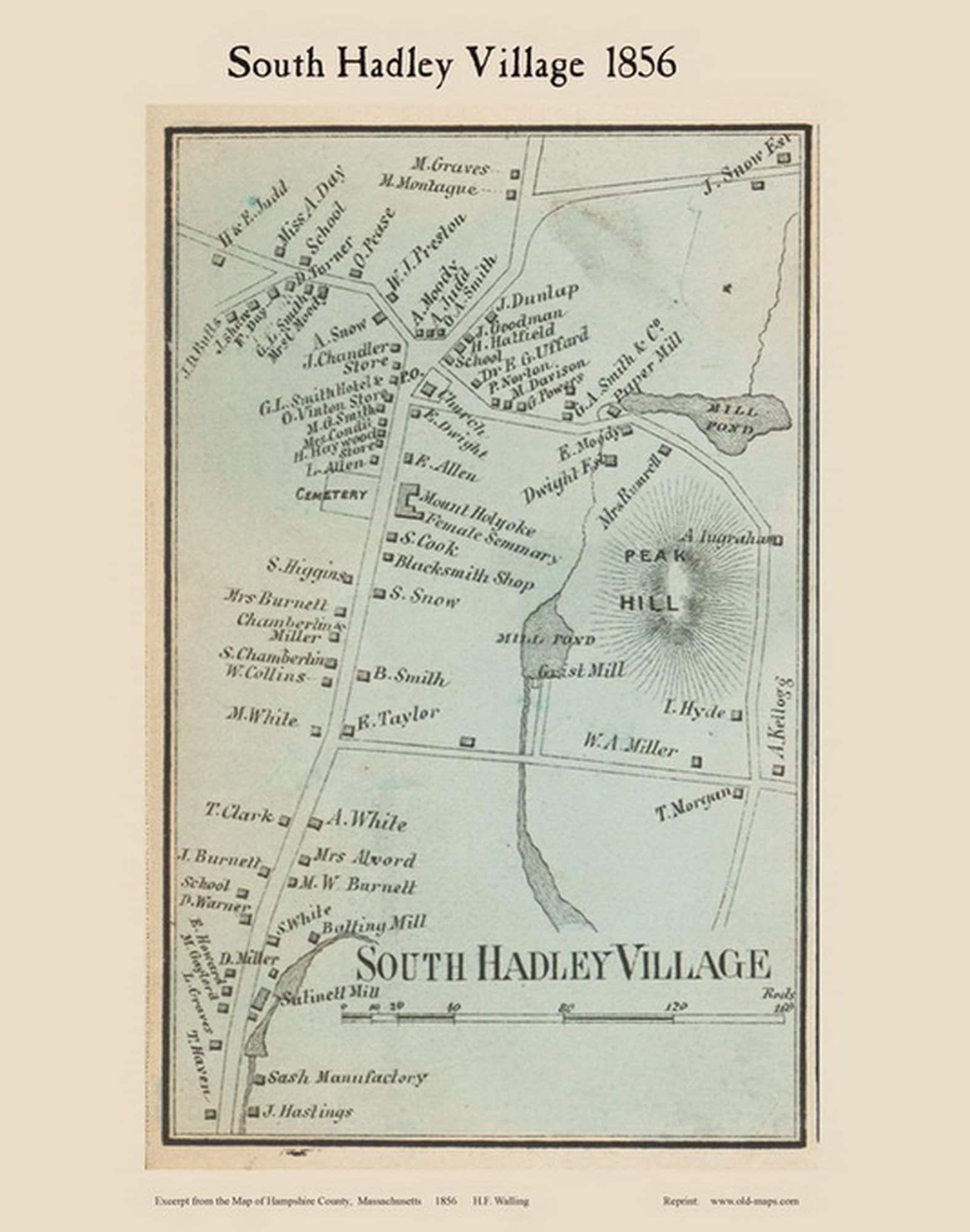 South Hadley Village 1856 Old Town Map With Homeowner Names ...