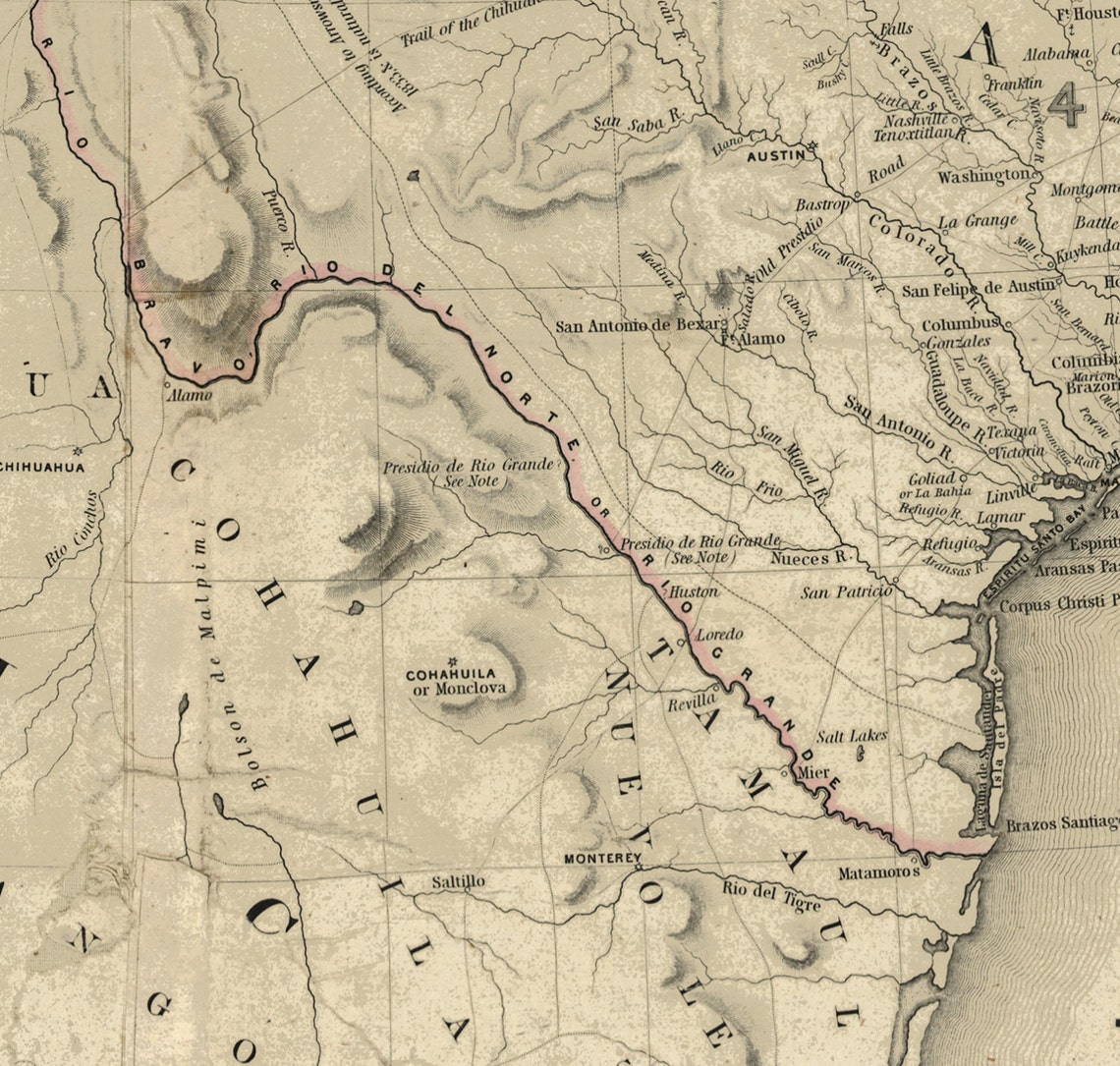 Texas 1844 State Map U.S. Topographical Bureau One Year - Etsy