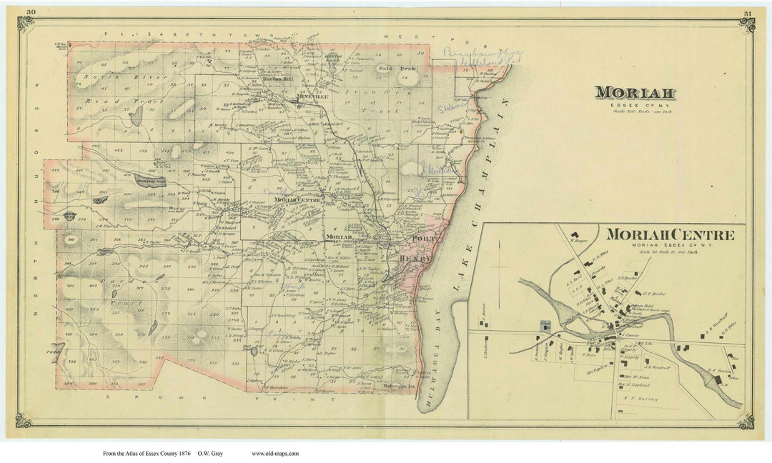 Moriah New York 1876 Map - Reprint - Essex Co NY Atlas - Etsy