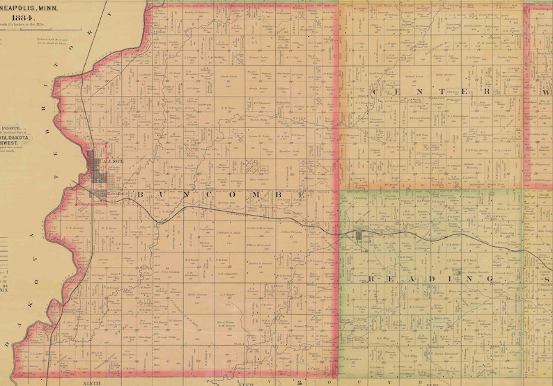 Sioux County Iowa 1884 Old Wall Map With Landowner Names Farm - Etsy