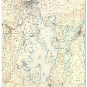 Narragansett Bay - Ca 1895 Old Topographic Map by USGS Custom Composite ...