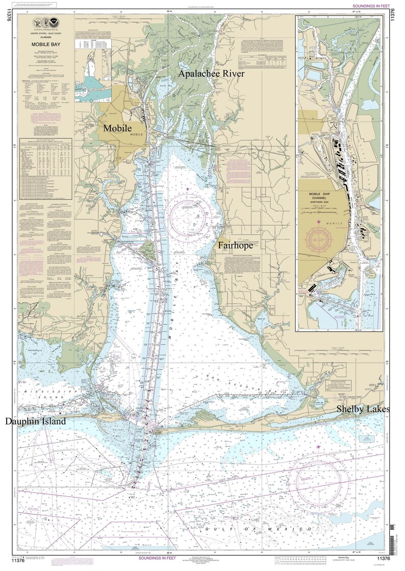 Mobile Bay 2014 Nautical Old Map Reprint - Alabama -fairhope Bon Secour ...