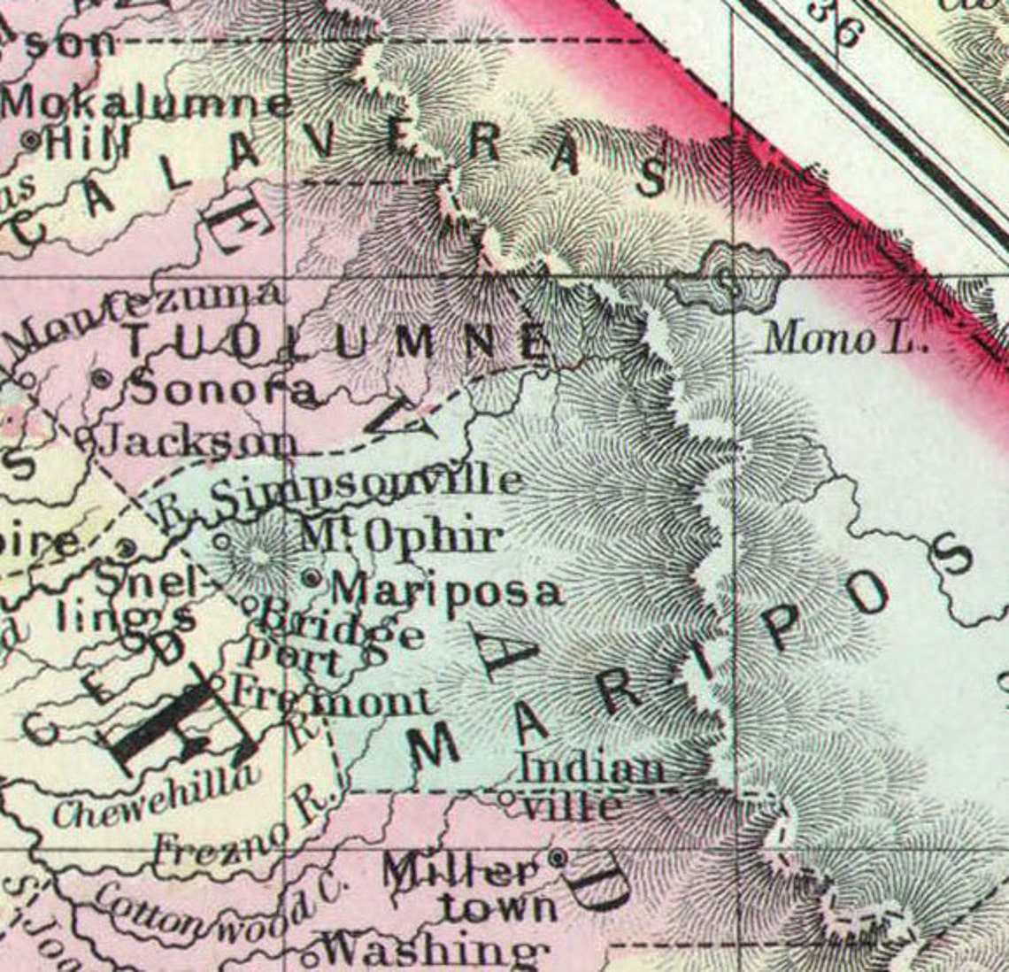 California 1860 Map Mitchell Old county Map - Etsy