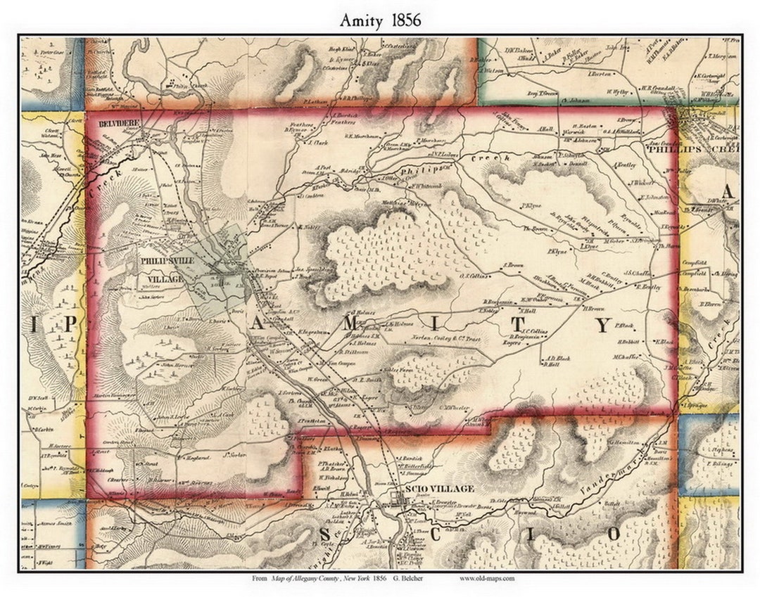 Amity 1856 Old Town Map With Homeowner Names New York Phillipsville ...