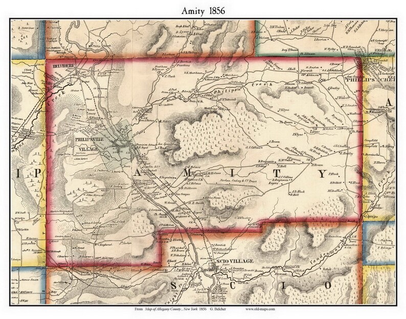 Amity 1856 Old Town Map With Homeowner Names New York - Etsy