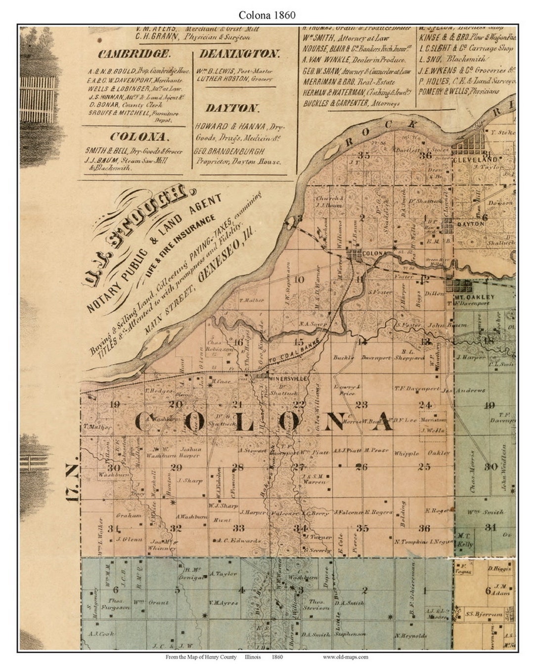 Colona 1860 - Old Town Map With Homeowner Names Reprint Genealogy ...