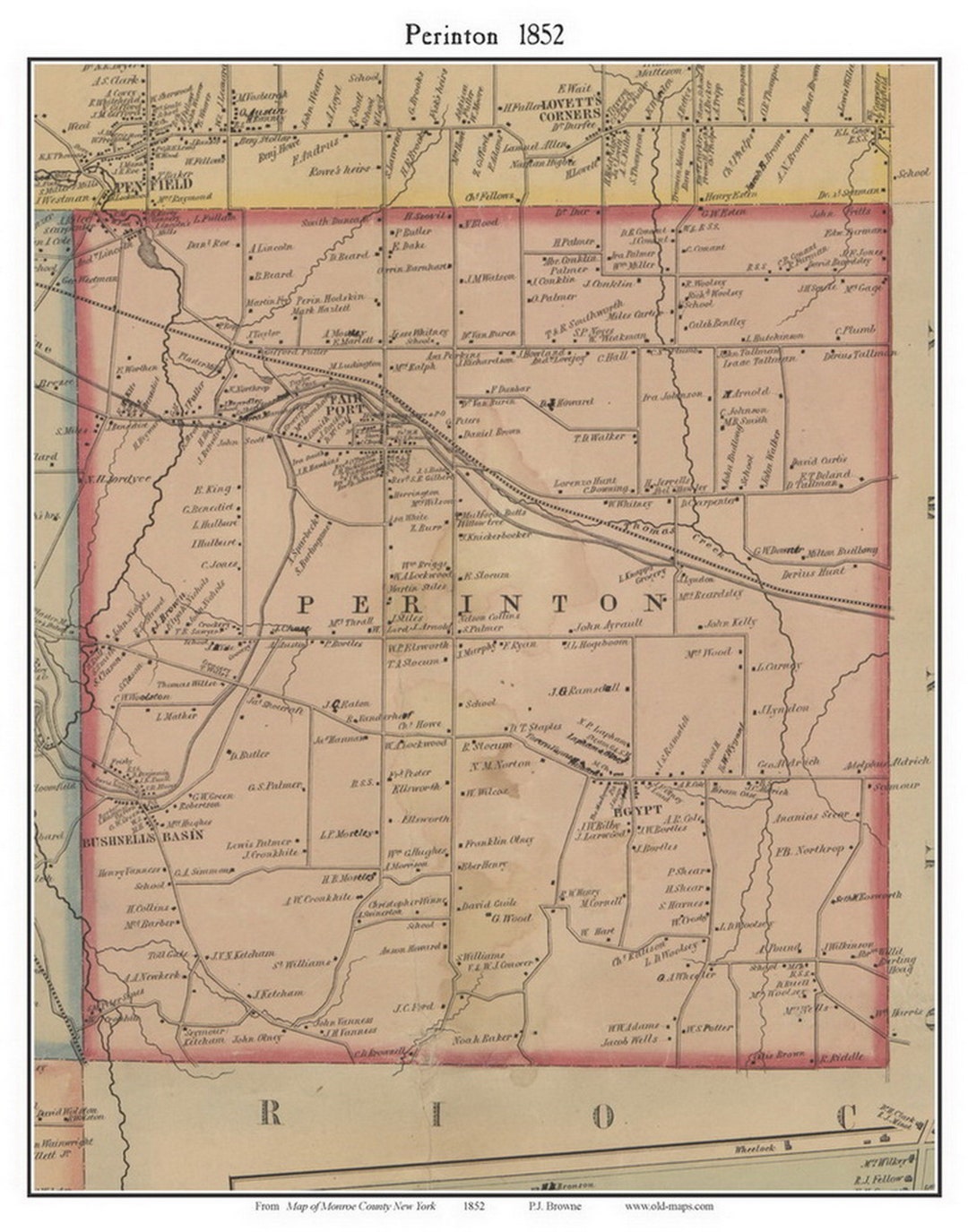 Perinton 1852 Old Town Map With Homeowner Names New York Fairport ...