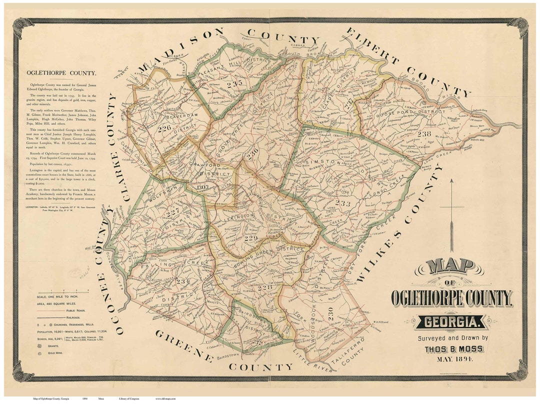 Oglethorpe County Old 1894 Map Georgia - Wall Map With Homeowner Names ...