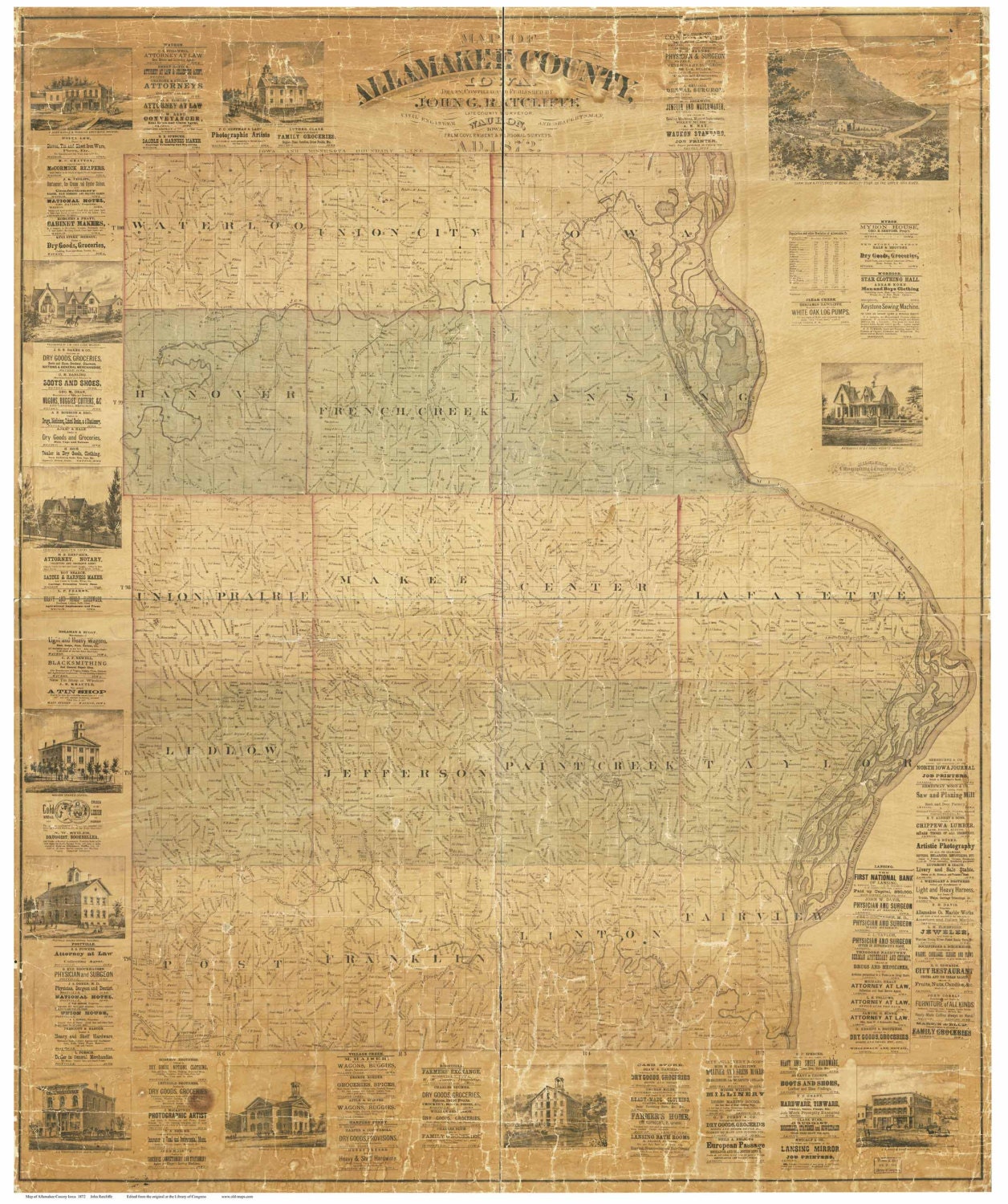 Allamakee County Iowa 1872 Old Wall Map Reprint With | Etsy