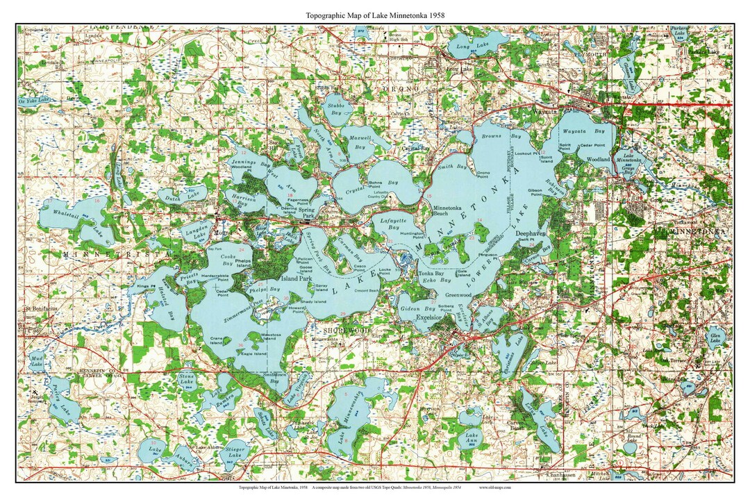 Lake Minnetonka - 1958 Map - Old Topographic USGS Custom Composite ...
