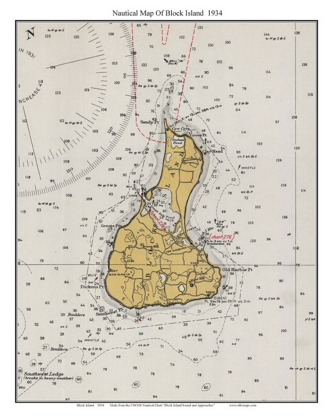 Block Island 1934 Nautical Chart Custom 80000 NY 114-120 - Etsy