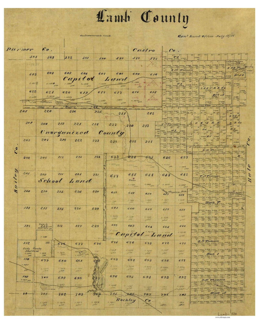 Lamb County, Texas 1884 Old Wall Map With Lot Lines General Land Office ...