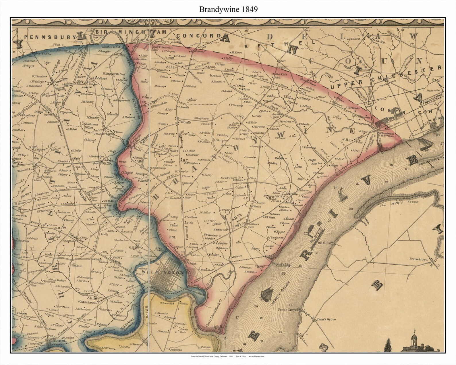 Brandywine Delaware 1849 Old Town Map With Homeowner Names - Etsy