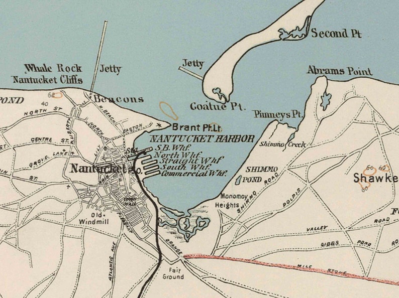 Nantucket 1891 Map by Walker - Custom Reprint 1-town - Etsy