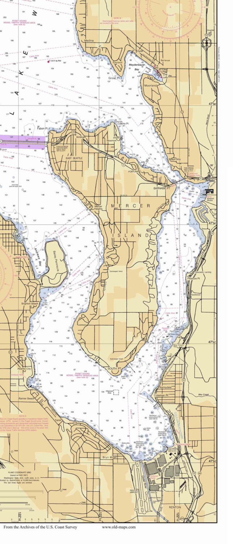 Lake Washington 2012 Nautical Map Washington Reprint PC | Etsy