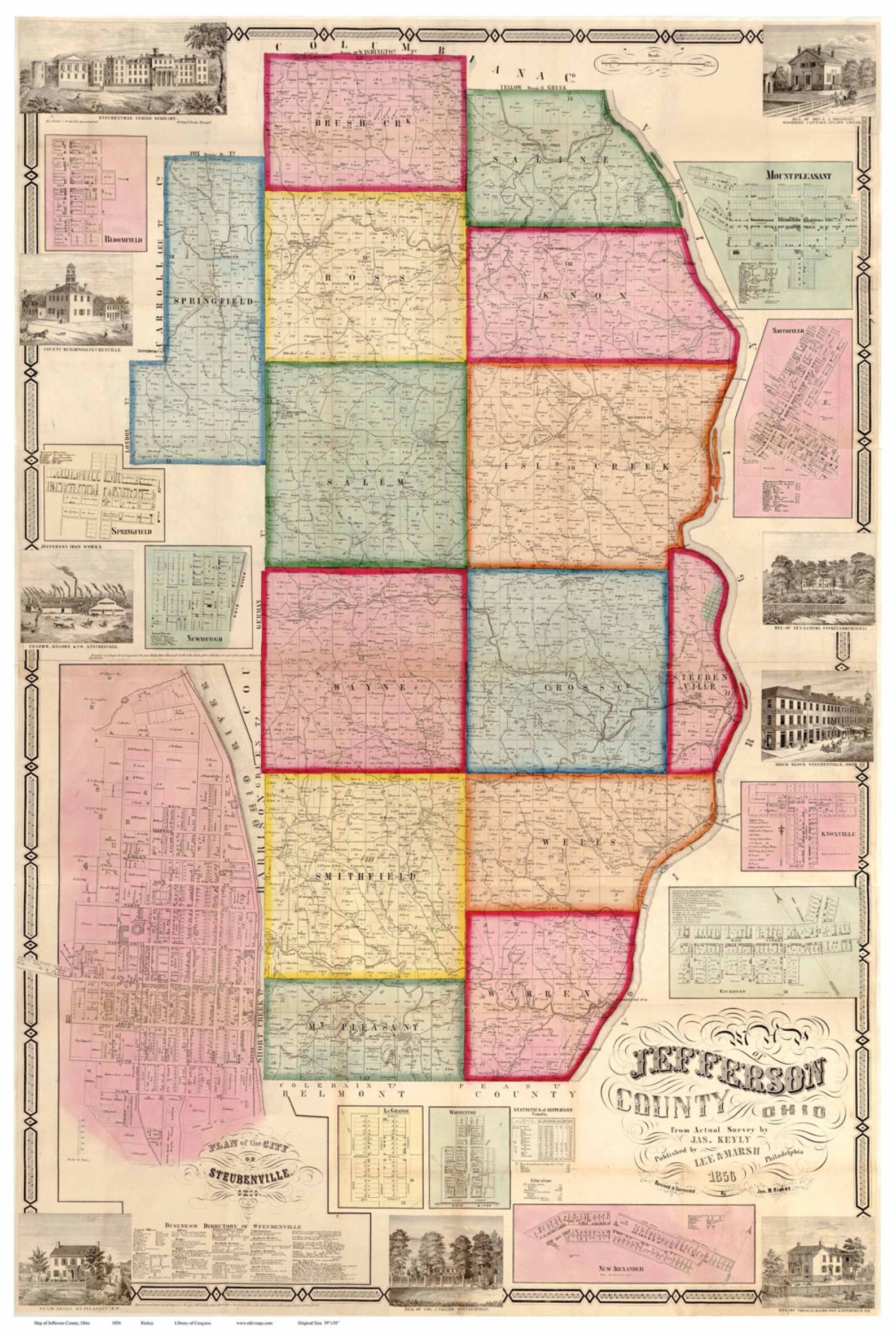 Jefferson County Ohio 1856 Old Wall Map Reprint With | Etsy