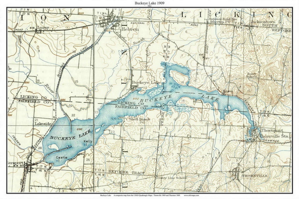 Buckeye Lake 1909 Old Topographic Map USGS Hebron - Etsy