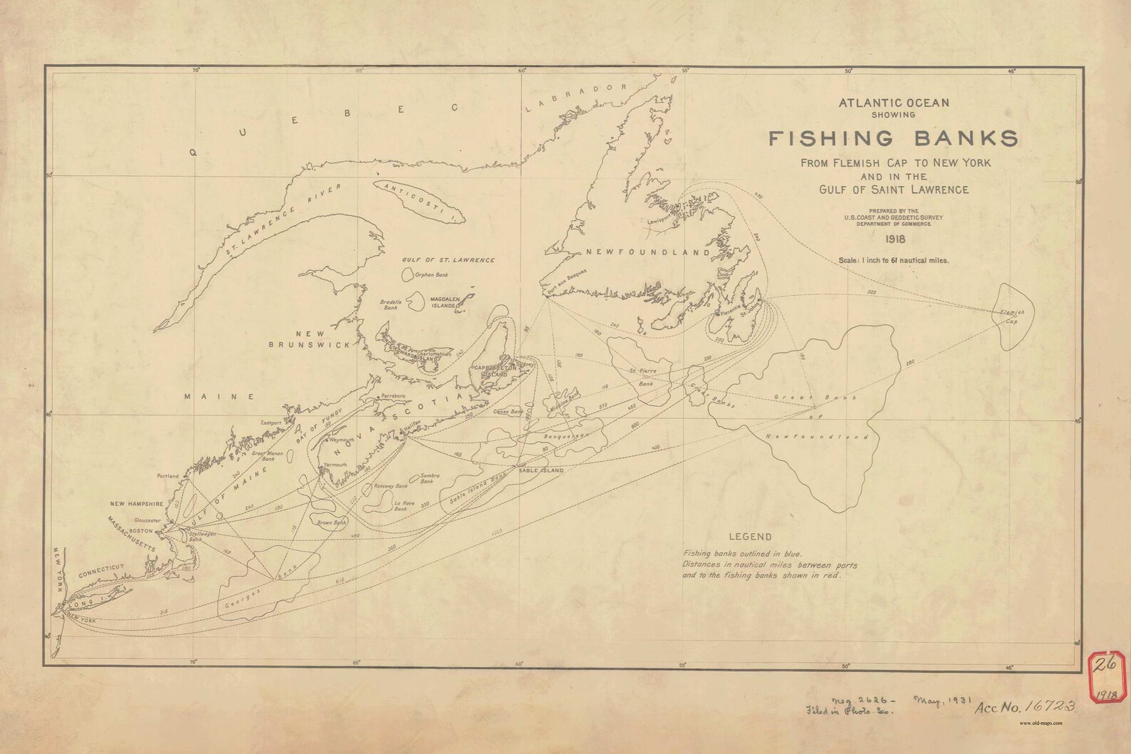 Fishing Banks From Flemish Cap to New York 1931 - NOAA Special Map ...