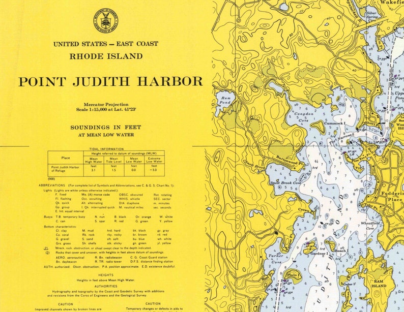 Point Judith Harbor RI 1968 Nautical Map by the USCGS - Etsy